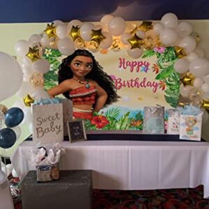 Cartoon Moana Birthday Backdrop Maui Summer Beach Princess Girls Birthday Photo Background Baby Shower Party Supplies Cake Table Decoration (7x5ft)