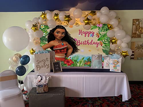 Cartoon Moana Birthday Backdrop Maui Summer Beach Princess Girls Birthday Photo Background Baby Shower Party Supplies Cake Table Decoration (7x5ft)