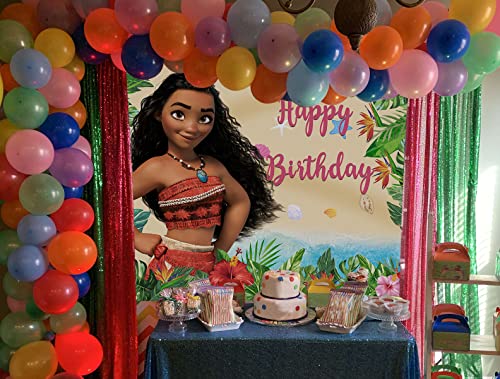 Cartoon Moana Birthday Backdrop Maui Summer Beach Princess Girls Birthday Photo Background Baby Shower Party Supplies Cake Table Decoration (7x5ft)