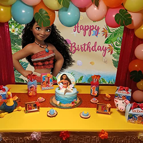 Cartoon Moana Birthday Backdrop Maui Summer Beach Princess Girls Birthday Photo Background Baby Shower Party Supplies Cake Table Decoration (7x5ft)