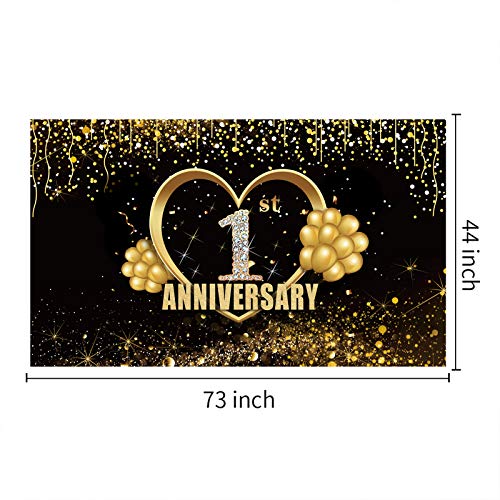 Yoaokiy 1 Year Anniversary Banner Decorations, Extra Large Happy 1st Wedding Anniversary Backdrop Poster Sign Supplies, Gold One Year Anniversary Decor Photo Props for Outdoor Indoor(6 X 3.6ft)