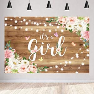 aperturee it’s a girl baby shower backdrop watercolor pink floral rustic wood floor butterfly photography background 5x3ft baby girl princess party decorations photo booth studio props banner supplies