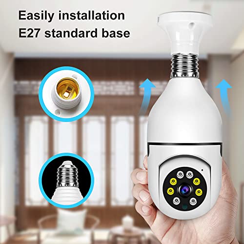 Light Bulb Security Camera Wireless Indoor Camera Pan/Tilt Smart WIFI Dome Camera AI Human Tracking/Color Night Vision/Motion Detect Home Balcony Garden Baby Garage Surveillance Security Internet Cam