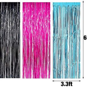 TIK Tok Birthday Decorations TIK TOK Party Photo Backdrop, TIK Tok Party Decorations Fuchsia Black Teal Foil Curtains for TIK Tok Party