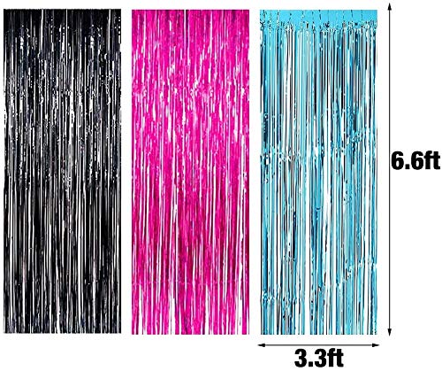 TIK Tok Birthday Decorations TIK TOK Party Photo Backdrop, TIK Tok Party Decorations Fuchsia Black Teal Foil Curtains for TIK Tok Party