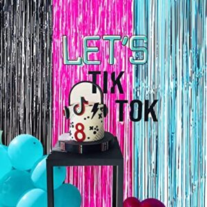 TIK Tok Birthday Decorations TIK TOK Party Photo Backdrop, TIK Tok Party Decorations Fuchsia Black Teal Foil Curtains for TIK Tok Party