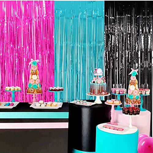 TIK Tok Birthday Decorations TIK TOK Party Photo Backdrop, TIK Tok Party Decorations Fuchsia Black Teal Foil Curtains for TIK Tok Party