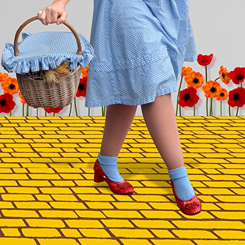 16 Pcs Yellow Brick Road Runner Yellow Brick Road Backdrop Emerald Castle Backdrop Floral Rainbow Photography Background Artificial Red Orange PU Poppy Anemones Princess Decor