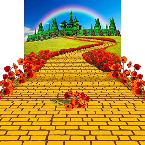 16 Pcs Yellow Brick Road Runner Yellow Brick Road Backdrop Emerald Castle Backdrop Floral Rainbow Photography Background Artificial Red Orange PU Poppy Anemones Princess Decor