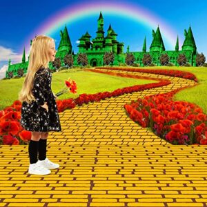 16 Pcs Yellow Brick Road Runner Yellow Brick Road Backdrop Emerald Castle Backdrop Floral Rainbow Photography Background Artificial Red Orange PU Poppy Anemones Princess Decor