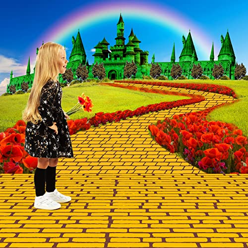 16 Pcs Yellow Brick Road Runner Yellow Brick Road Backdrop Emerald Castle Backdrop Floral Rainbow Photography Background Artificial Red Orange PU Poppy Anemones Princess Decor