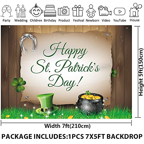 7x5ft Happy St.Patrick's Day Backdrop for Photography Irish Spring Lucky Green Shamrocks Gold Coins Photo Background for Saint Patrick's Day Party Decorations Banner Photo Booth