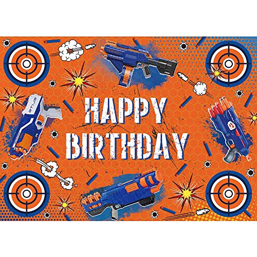 Maijoeyy 7x5ft Dart War Nerf Happy Birthday Backdrop Nerf Party Supplies Nerf Party Decorations Banner