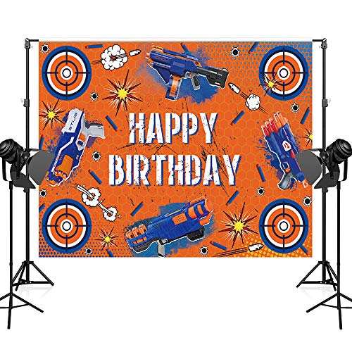 Maijoeyy 7x5ft Dart War Nerf Happy Birthday Backdrop Nerf Party Supplies Nerf Party Decorations Banner