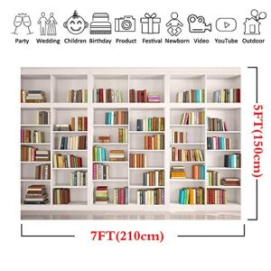 LYWYGG 7X5FT Bookshelf Backdrop Bookcase Backdrops Library Backdrop Office Backdrop for Video Conference Vintage Party Background Books CP-259