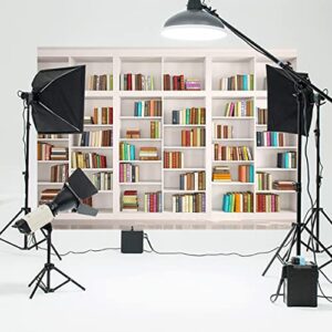 LYWYGG 7X5FT Bookshelf Backdrop Bookcase Backdrops Library Backdrop Office Backdrop for Video Conference Vintage Party Background Books CP-259