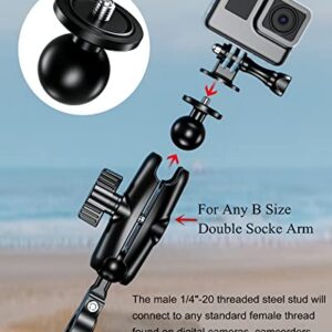 BRCOVAN 2 Pack, Aluminum Alloy 1'' Ball Adapter with 1/4"-20 Threaded Stud for Action Camera & Camcorder Compatible with RAM Mounts B Size 1'' Ball Double Socket Arm