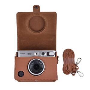 muziri kinokoo instax mini evo case for fujifilm instax mini evo/polaroid mini evo camera with adjustable shoulder strap in brown lychee texture horizonal style