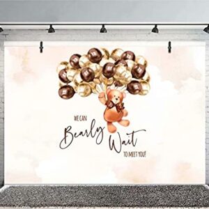 7x5ft Teddy Bear Baby Shower Backdrop We Can Bearly Wait to Meet You Brown Watercolor Balloons Background Girl Boy Babyshower Banner Cake Table Mural Poster W-5542