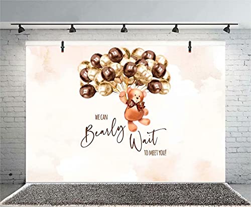 7x5ft Teddy Bear Baby Shower Backdrop We Can Bearly Wait to Meet You Brown Watercolor Balloons Background Girl Boy Babyshower Banner Cake Table Mural Poster W-5542