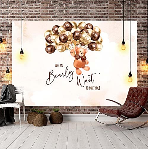 7x5ft Teddy Bear Baby Shower Backdrop We Can Bearly Wait to Meet You Brown Watercolor Balloons Background Girl Boy Babyshower Banner Cake Table Mural Poster W-5542