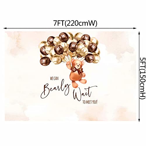 7x5ft Teddy Bear Baby Shower Backdrop We Can Bearly Wait to Meet You Brown Watercolor Balloons Background Girl Boy Babyshower Banner Cake Table Mural Poster W-5542