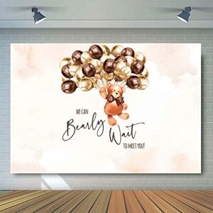 7x5ft Teddy Bear Baby Shower Backdrop We Can Bearly Wait to Meet You Brown Watercolor Balloons Background Girl Boy Babyshower Banner Cake Table Mural Poster W-5542