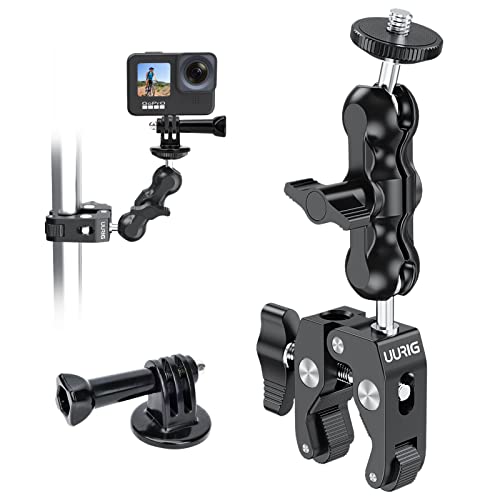 UURIG Super Clamp 360° Ballhead Magic Arm Double Ball Head Adapter Camera Clamp Mount with 1/4"-20 & 3/8"-16 Thread GoPro Clamp for Canon Nikon DSLR Camera/GoPro/Insta360/Monitor/Ronin-M/Freefly MOVI