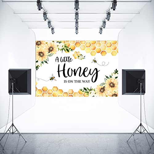 Aperturee 7x5ft Honey Baby Shower Backdrop a Little is on The Way Sunflower Sweet Honeybee Photography Background Gender Reveal Party Decoration Photo Booth Studio Props Cake Table Banner, multicolor