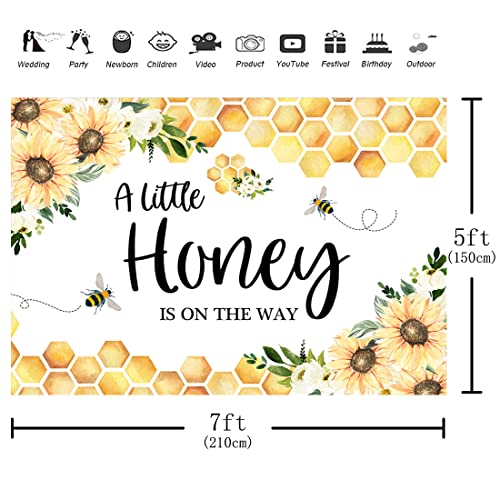 Aperturee 7x5ft Honey Baby Shower Backdrop a Little is on The Way Sunflower Sweet Honeybee Photography Background Gender Reveal Party Decoration Photo Booth Studio Props Cake Table Banner, multicolor