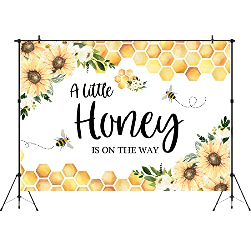 Aperturee 7x5ft Honey Baby Shower Backdrop a Little is on The Way Sunflower Sweet Honeybee Photography Background Gender Reveal Party Decoration Photo Booth Studio Props Cake Table Banner, multicolor