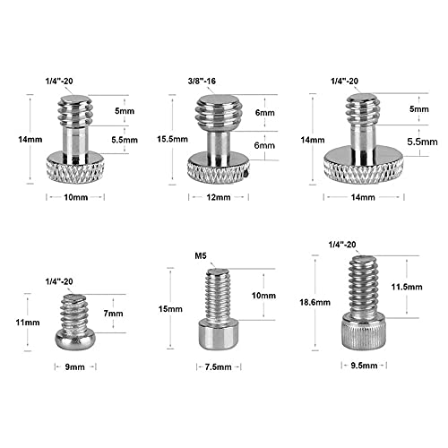 CAMVATE 1/4"-20 & 3/8"-16 & M5 Thread Screw Nuts Assortment Kit for DSLR Camera Cage Rig & Accessories Assembly (16 PCS) - 2777