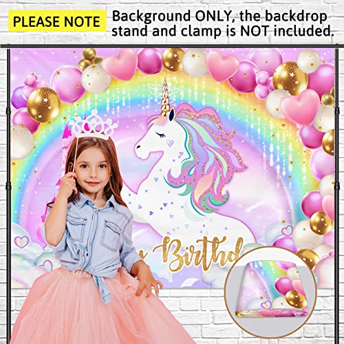 Unicorn Backdrop, Unicorn Photo Backdrops for Girls Birthday Photography 7x5ft, Rainbow Castle Pink Birthday Back Drops Background Banner Decorations for Girls Party Supplies Baby Shower Pictures