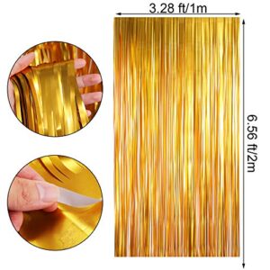 4 Packs Photo Booth Backdrops Foil Curtains Metallic Tinsel Backdrop Curtains Door Fringe Curtains for Wedding Birthday Christmas Halloween Disco Party Favour Decorations (Matt Gold, Matt Black)