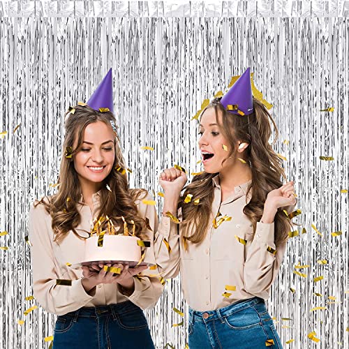 Tayuvira Silver Foil Fringe Curtain, 3 Pcs 3.3ft x 6.6ft Photo Booth Backdrop Streamer Curtains&Photo Booth Props, Party Decorations for Bachelorette Graduation Wedding Birthday