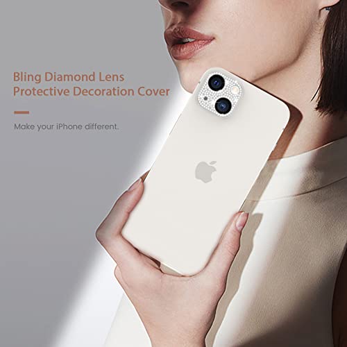 Goton Bling Metal Protector for iPhone 14 Plus & iPhone 14 Camera Lens Protector [No Glass], Glitter Diamond Lens Cover for iPhone 14 Plus & 14 Accessories Silver+Rose Gold