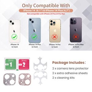 Goton Bling Metal Protector for iPhone 14 Plus & iPhone 14 Camera Lens Protector [No Glass], Glitter Diamond Lens Cover for iPhone 14 Plus & 14 Accessories Silver+Rose Gold