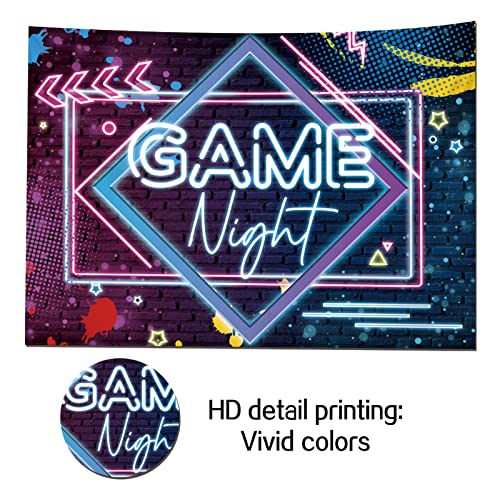 Game Night Theme Photography Backdrops Glow Neon Photo Background 5x3ft for Game On Birthday Party Decor Sleepover Slumber Prom Gaming Party Cake Table Decor Photobooth Supplies