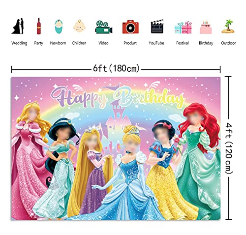 Princess Birthday Backdrop Princess Theme Photography Background Girls Party Supplies Princess Baby Shower Decorations Cake Table Banner Kids Photo Booth Props 6x4FT