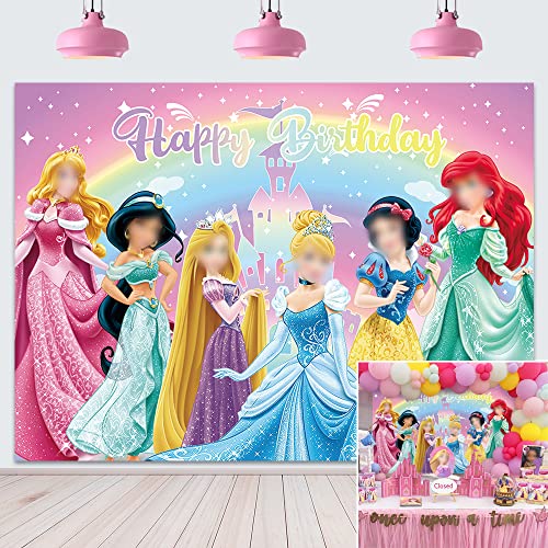 Princess Birthday Backdrop Princess Theme Photography Background Girls Party Supplies Princess Baby Shower Decorations Cake Table Banner Kids Photo Booth Props 6x4FT