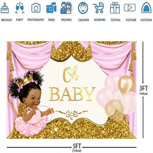 Ticuenicoa Oh Baby Backdrop for Girl Royal Princess Pink and Gold Baby Shower Backdrops for Photography Fresh Princess Babyshower Background It's A Girl Banner 1st Birthday Party Supplies 5x3ft