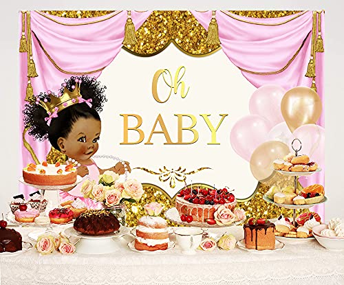 Ticuenicoa Oh Baby Backdrop for Girl Royal Princess Pink and Gold Baby Shower Backdrops for Photography Fresh Princess Babyshower Background It's A Girl Banner 1st Birthday Party Supplies 5x3ft