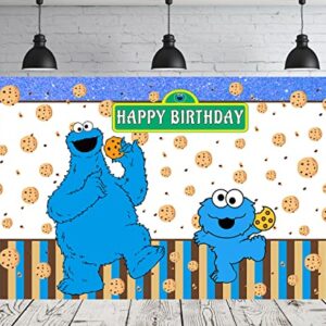 MEDSOX Blue Cookie Monster Backdrop for Birthday Party Supplies 5x3ft Cartoon Banner for Street Party Decorations