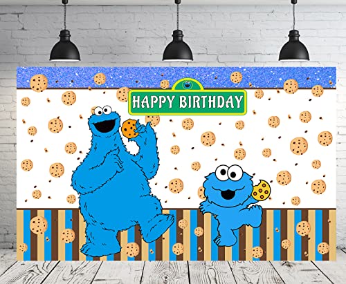 MEDSOX Blue Cookie Monster Backdrop for Birthday Party Supplies 5x3ft Cartoon Banner for Street Party Decorations