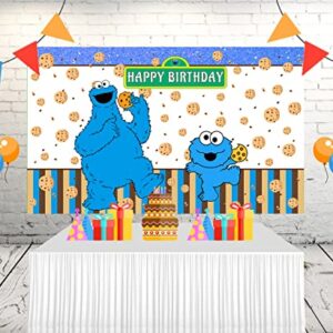 MEDSOX Blue Cookie Monster Backdrop for Birthday Party Supplies 5x3ft Cartoon Banner for Street Party Decorations