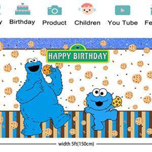 MEDSOX Blue Cookie Monster Backdrop for Birthday Party Supplies 5x3ft Cartoon Banner for Street Party Decorations