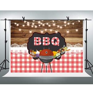 bbq backdrop fhzon 7x5ft brown wooden board string lights lace barbecue in the wild photo background for groovy party decorations studio props bjyyfh38