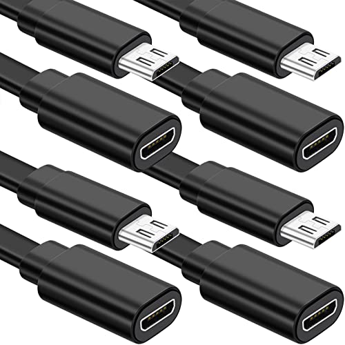 Sumind 4 Pack 10 ft/ 3 Meter Micro USB Extension Cable Male to Female Extender Cord Compatible with Wireless Security Camera Flat Power Cable, Cable Clips Included (Black)