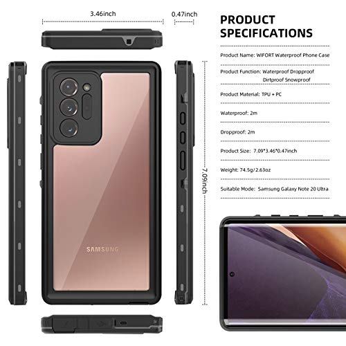 WIFORT Samsung Galaxy Note 20 Ultra Waterproof Case Built-in Screen Protector Water Resistant Cover Protective Drop Protection Hard, Shockproof Full Body Case for Samsung Note 20 Ultra 5G, Black