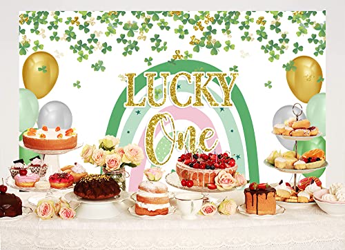 Ticuenicoa 5x3ft St. Patrick’s Day Backdrop Rainbow Lucky One Birthday Photo Background for Photography Green Shamrocks Ballons Banner 1st Birthday Party Decorations Cake Table Favor Supplies